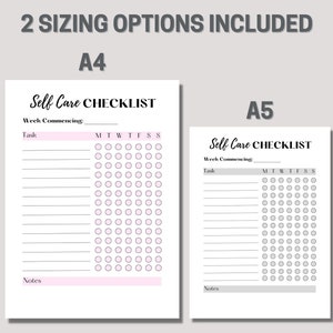 Self Care Checklist for Wellbeing, Health and Lifestyle, Daily Check in ...