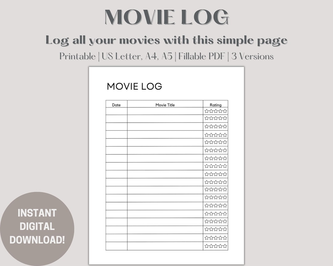 Movie Log Printable, Movie Tracker, Film Tracker, Movie Review, Movies ...