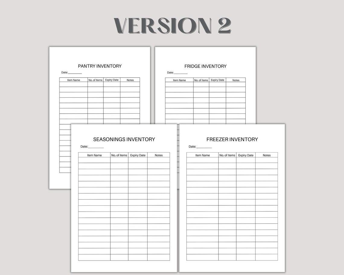 Kitchen Inventory Log, Printable Kitchen Food Inventory Tracker, Fridge ...