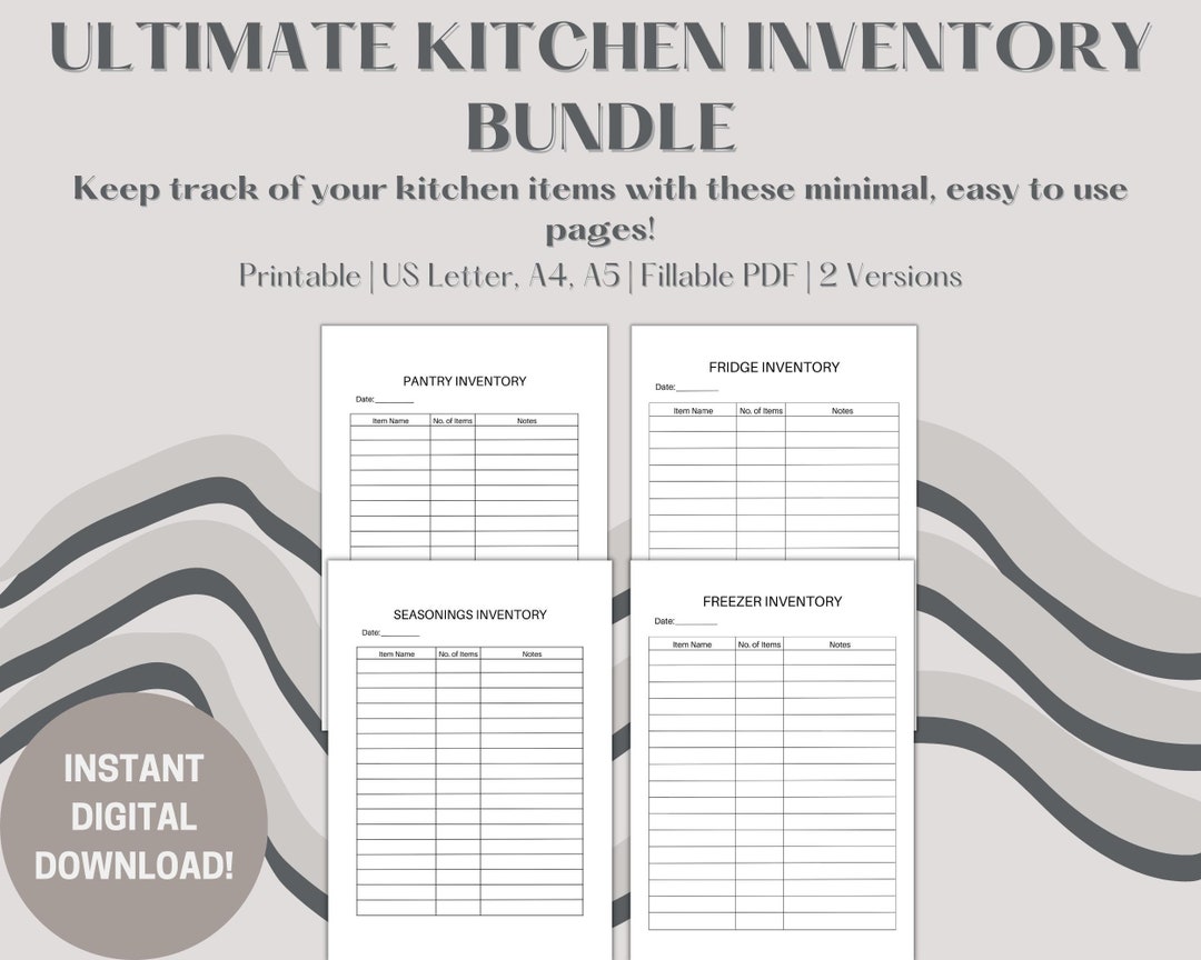 Kitchen Inventory Log, Printable Kitchen Food Inventory Tracker, Fridge ...