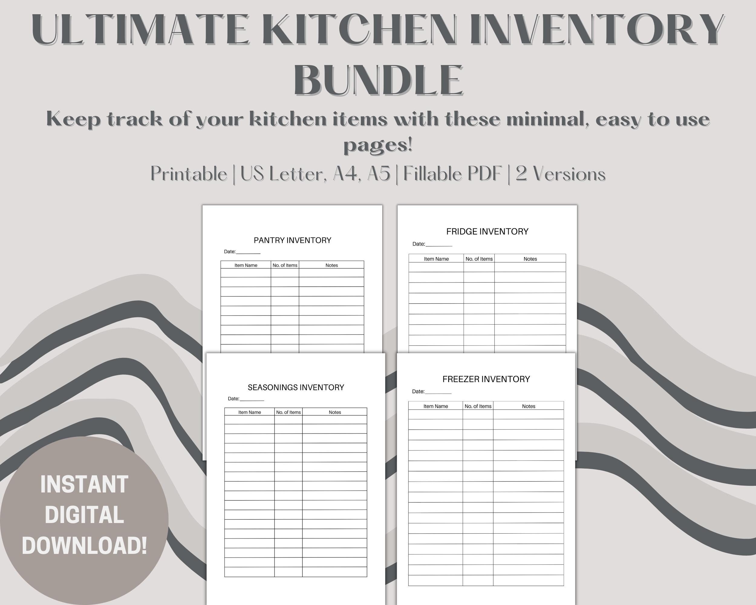 Kitchen Inventory Log, Printable Kitchen Food Inventory Tracker, Fridge ...
