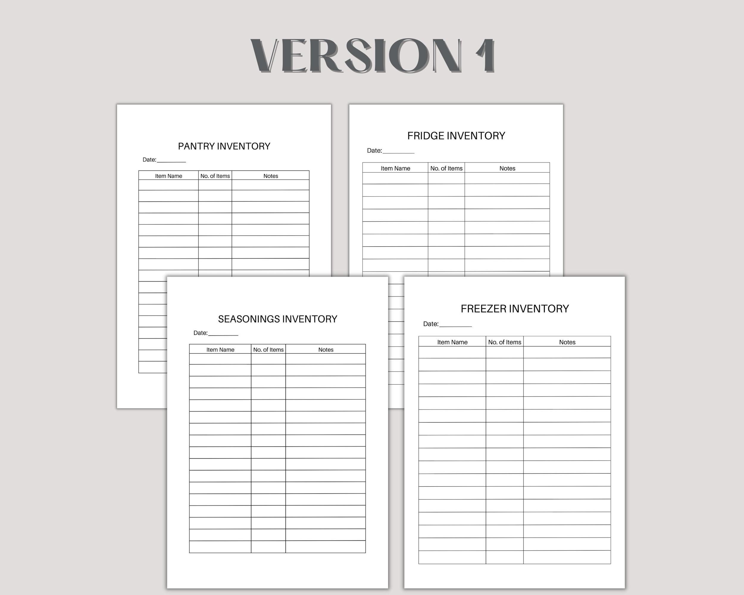 Kitchen Inventory Log, Printable Kitchen Food Inventory Tracker, Fridge ...
