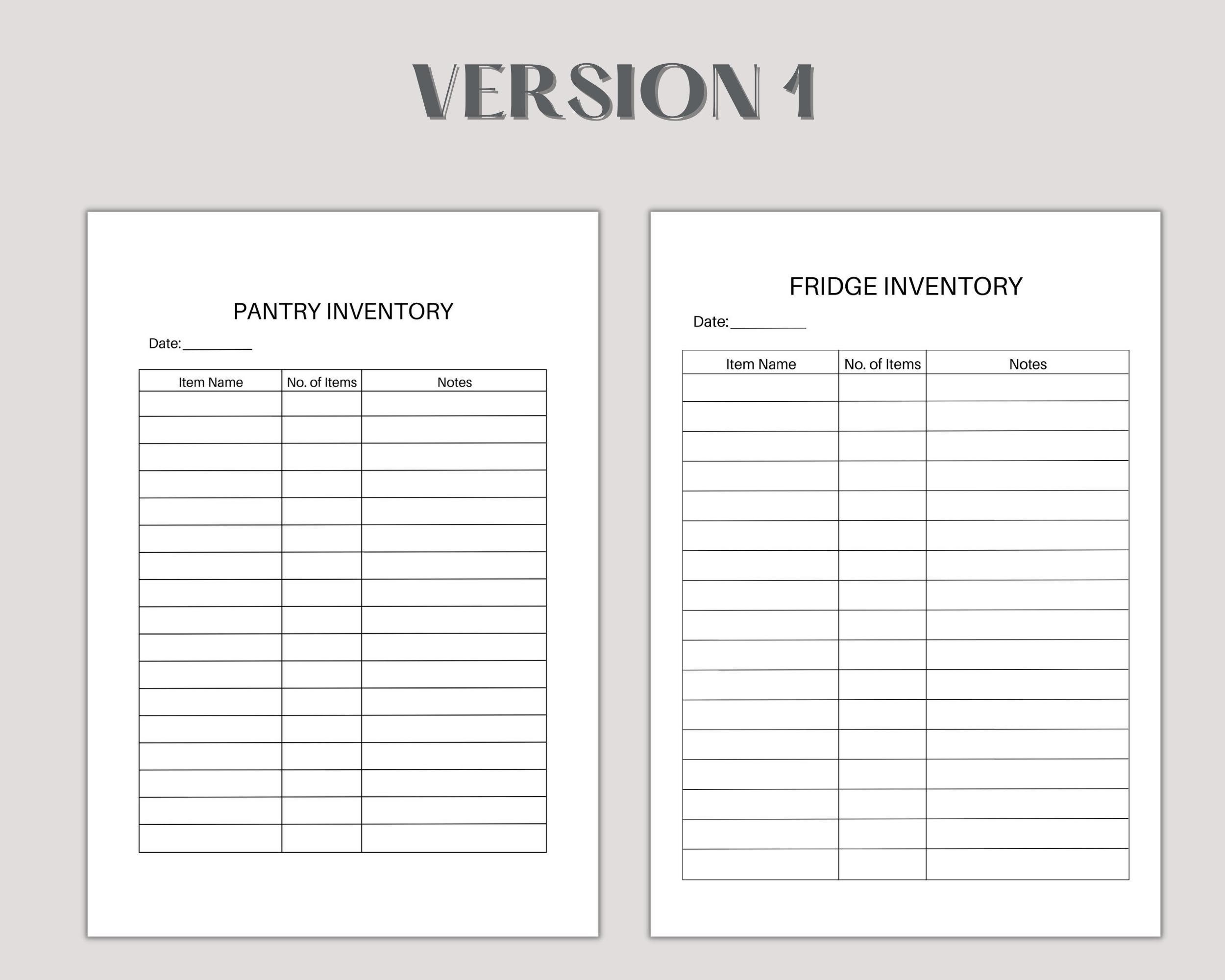 Kitchen Inventory Log, Printable Kitchen Inventory, Fridge Inventory ...