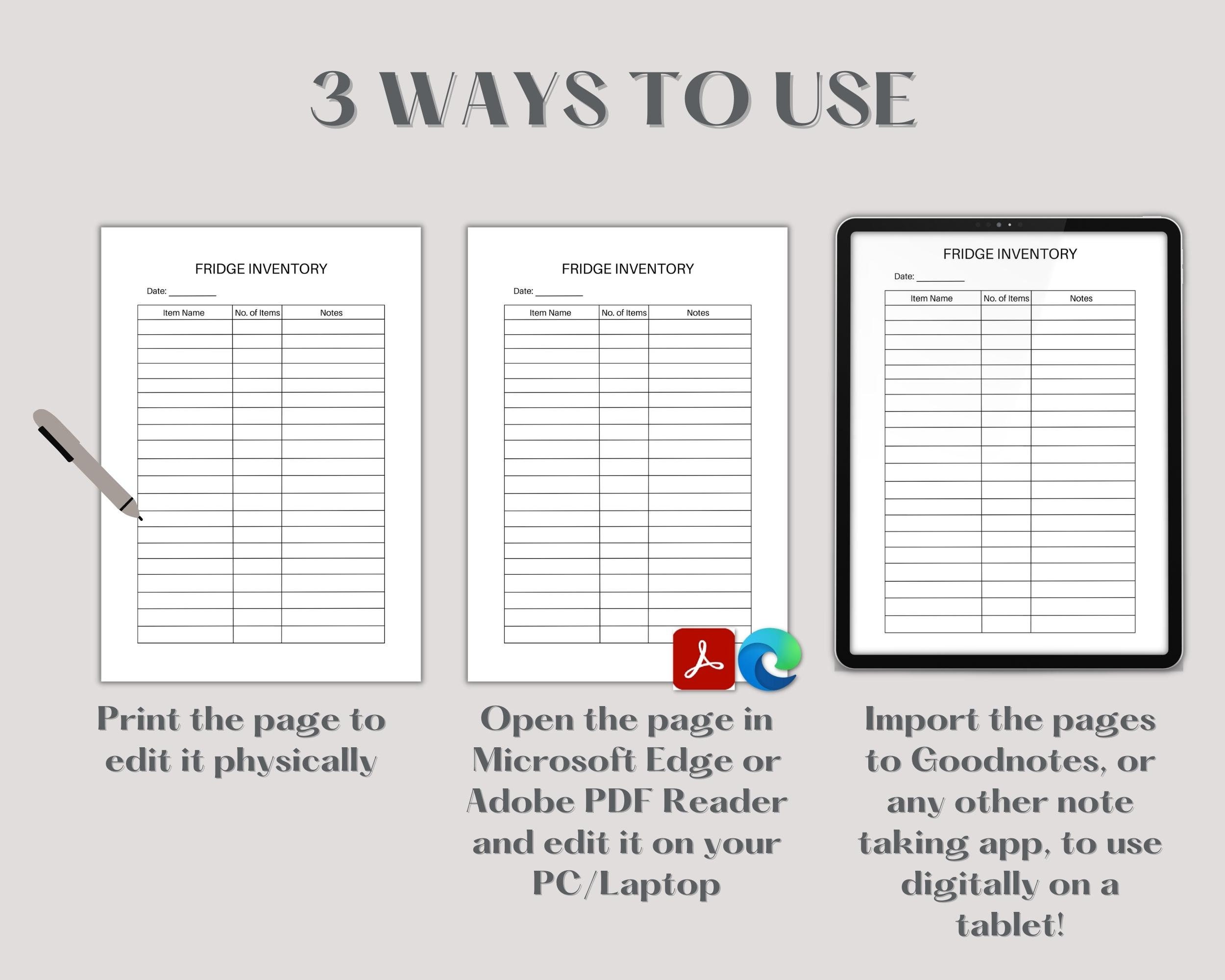 Fridge Inventory, Printable Kitchen Fridge Log, Fridge Organiser ...