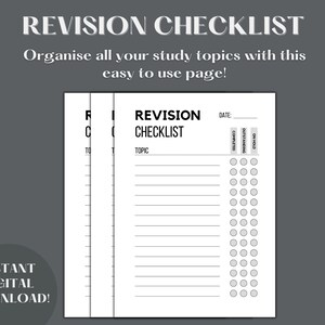 Study and Revision Checklist, Printable Student Planner and Tracker for ...