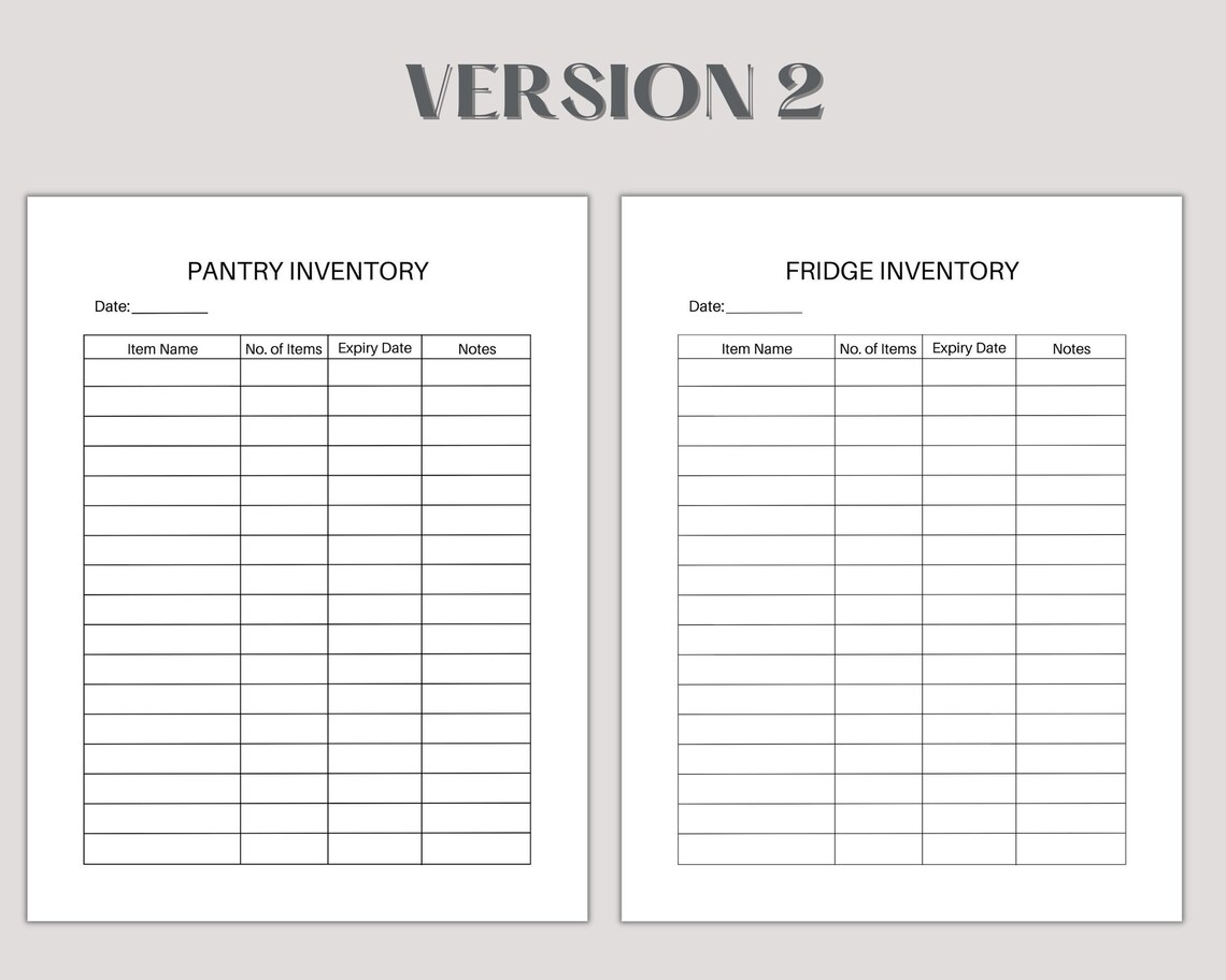 Kitchen Inventory Log, Printable Kitchen Inventory, Fridge Inventory ...