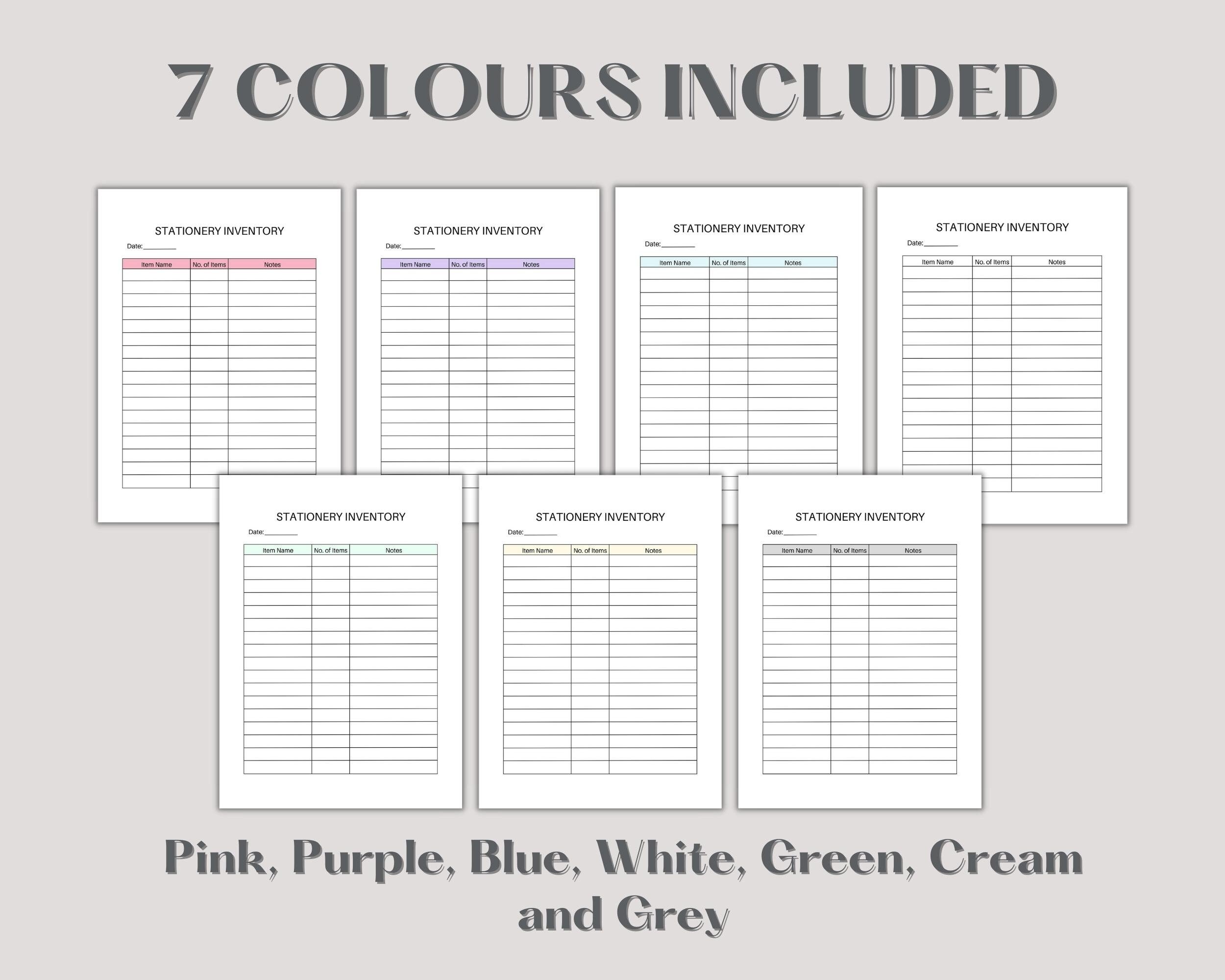 Stationery Inventory Printable, Stationery Log, Office Supplies ...