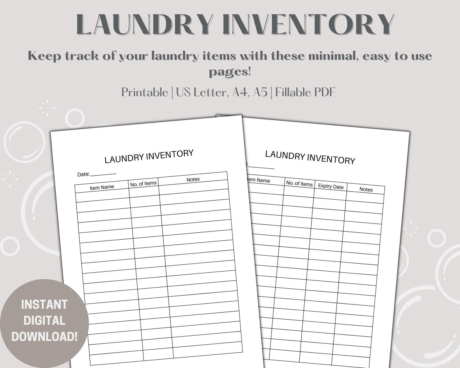 Laundy Inventory, Printable Laundry Inventory Log, Laundry Organiser ...