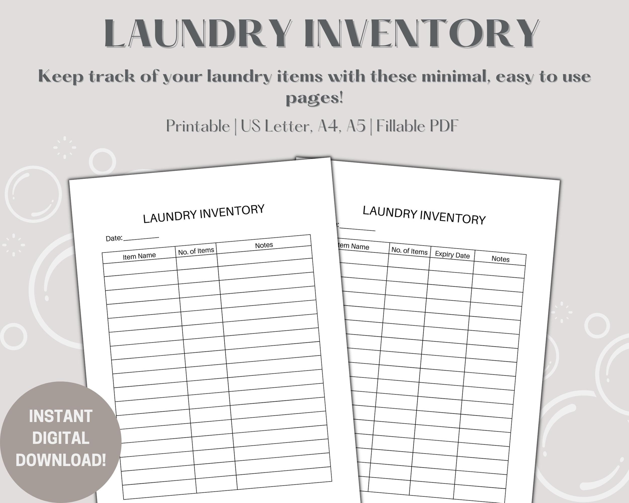 Laundy Inventory, Printable Laundry Inventory Log, Laundry Organiser ...