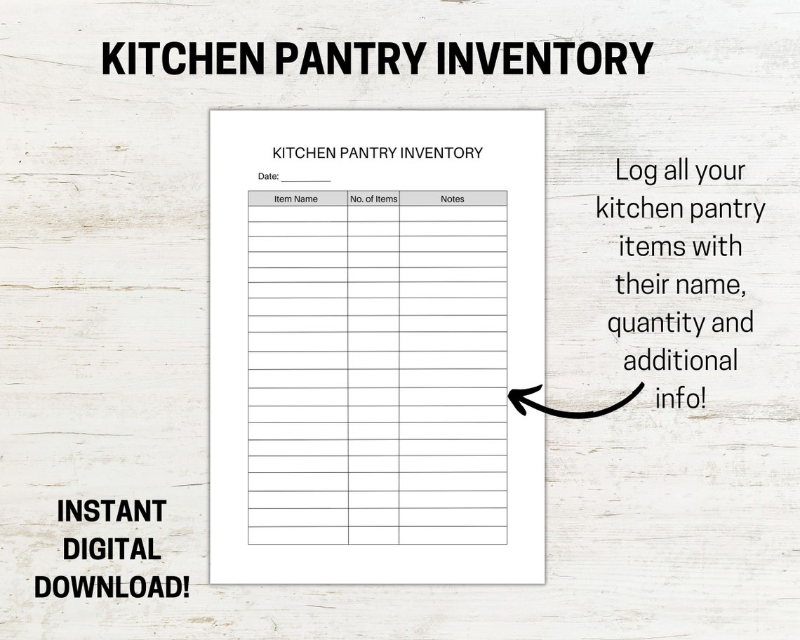 Kitchen Pantry Inventory, Printable Kitchen Log, Kitchen Pantry ...