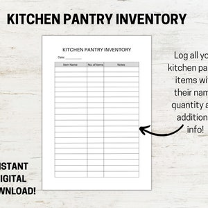 Kitchen Pantry Inventory, Printable Kitchen Log, Kitchen Pantry ...