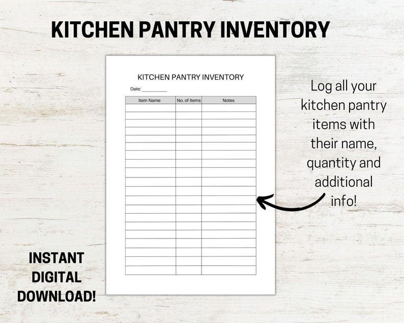 Kitchen Pantry Inventory, Printable Kitchen Log, Kitchen Pantry ...