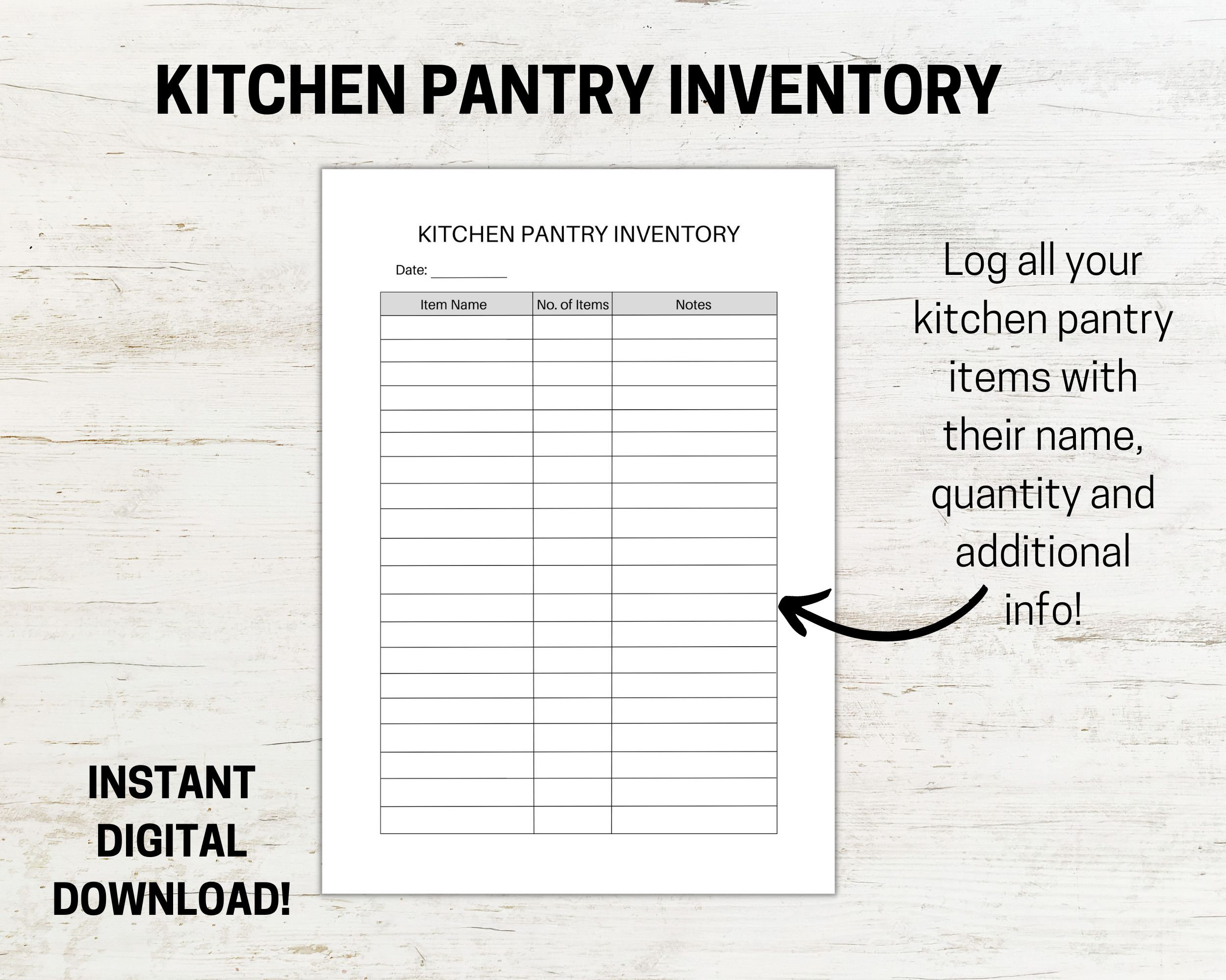 Kitchen Pantry Inventory, Printable Kitchen Log, Kitchen Pantry ...