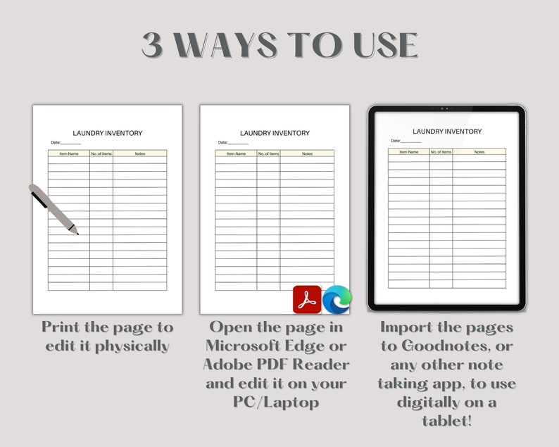 Laundy Inventory, Printable Laundry Inventory Log, Laundry Organiser ...