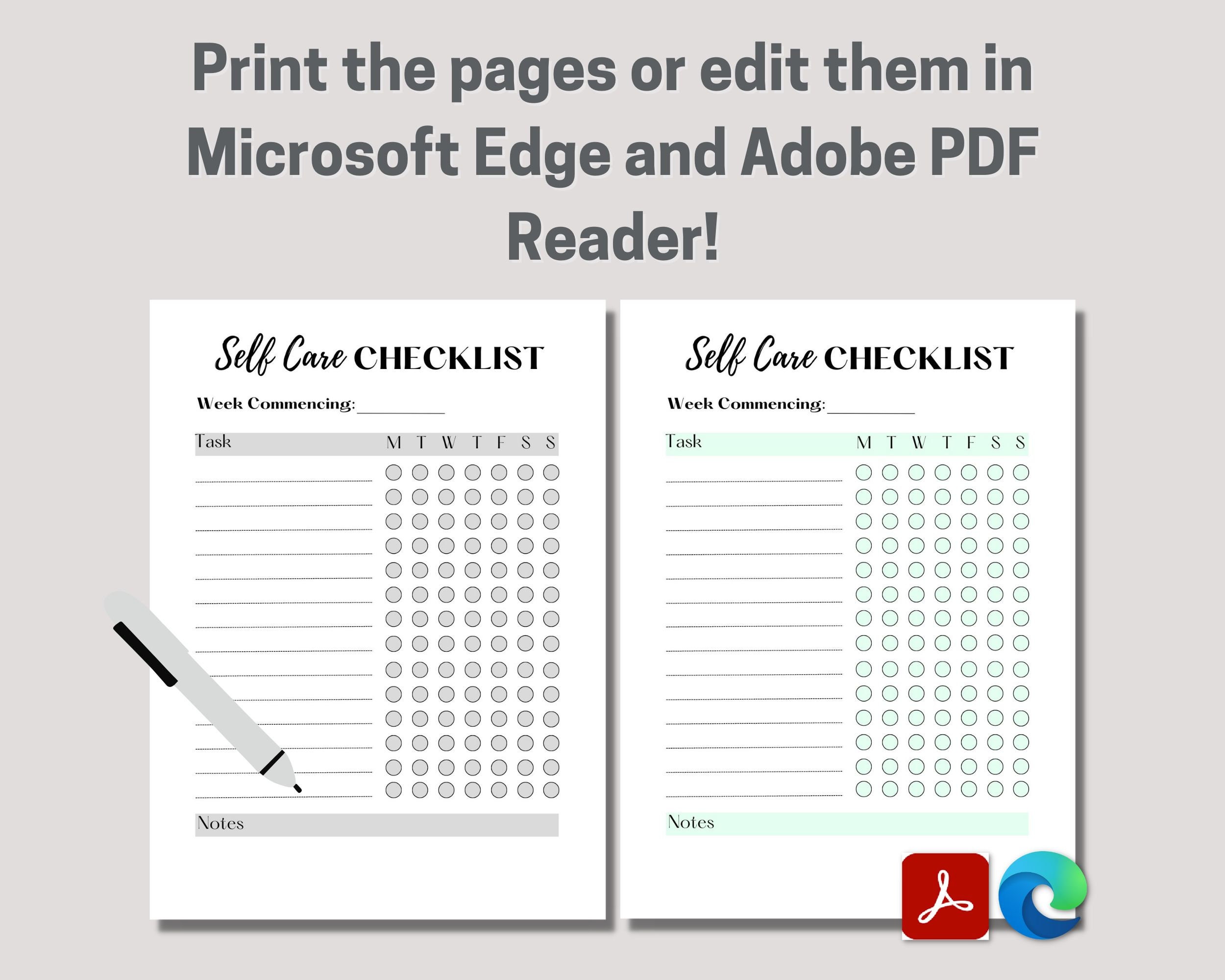 Self Care Checklist for Wellbeing, Health and Lifestyle, Daily Check in ...