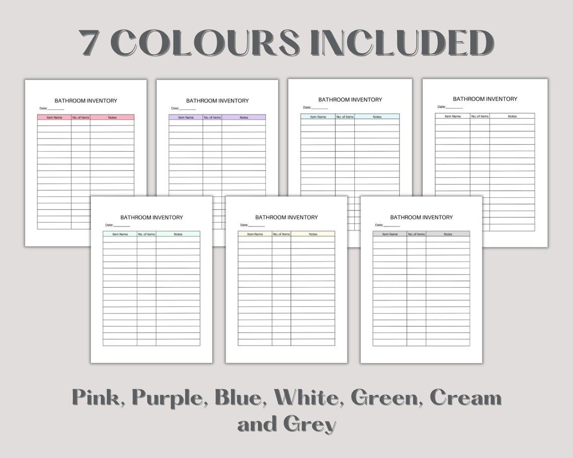 Bathroom Inventory, Printable Bathroom Log, Bathroom Organiser, Home ...