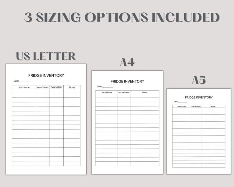 Kitchen Inventory Log, Printable Kitchen Food Inventory Tracker, Fridge ...