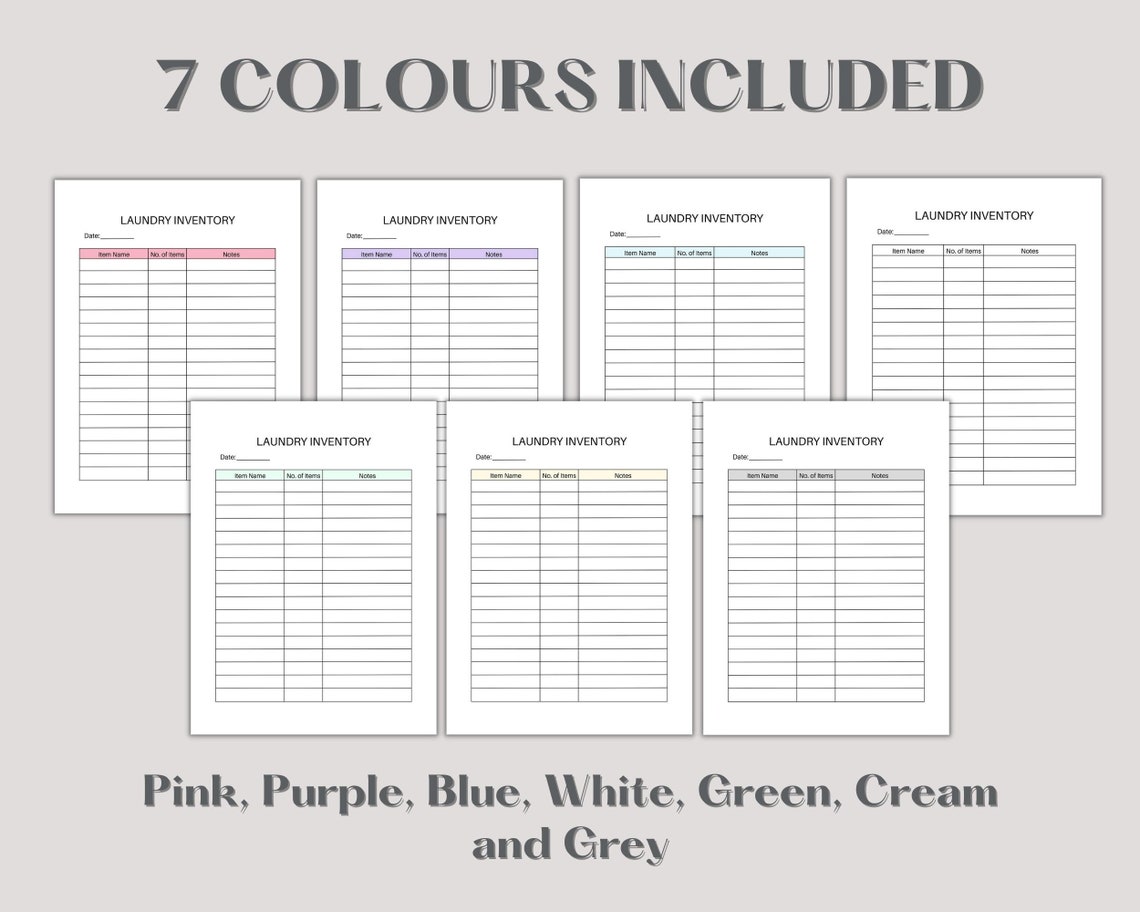Laundy Inventory, Printable Laundry Inventory Log, Laundry Organiser ...