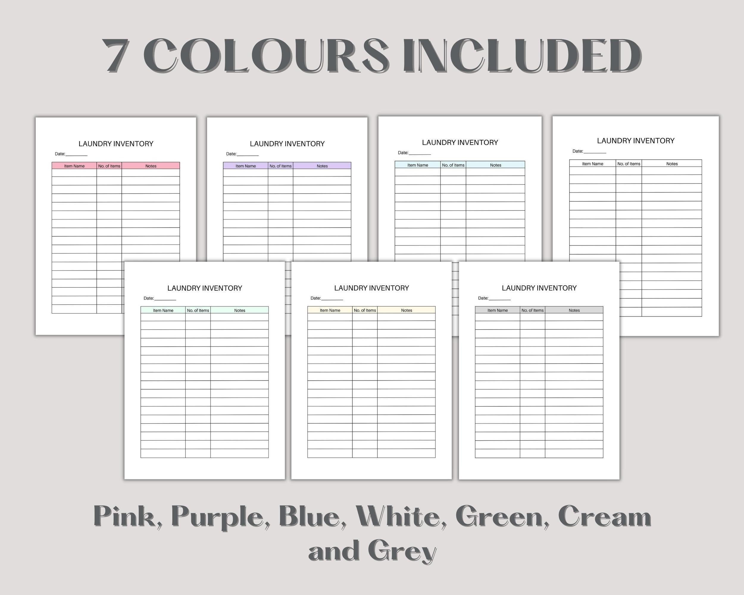 Laundy Inventory, Printable Laundry Inventory Log, Laundry Organiser ...