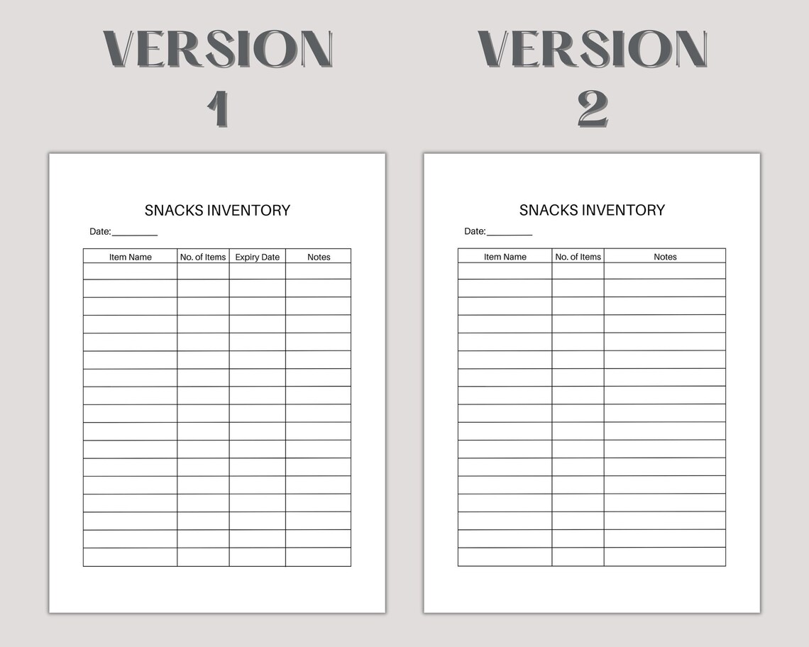 Snacks Inventory, Printable Food Inventory, Snack Log, Food Log, Pantry ...