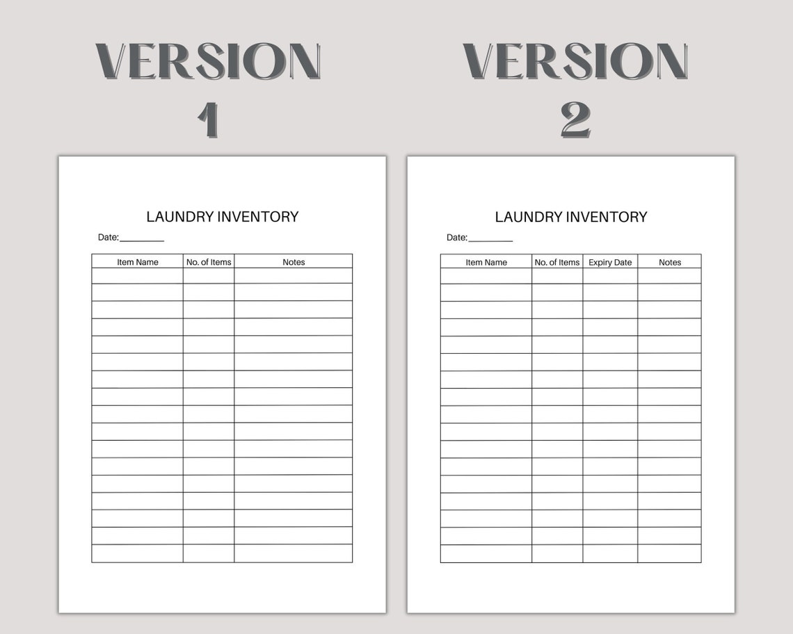 Laundy Inventory, Printable Laundry Inventory Log, Laundry Organiser ...