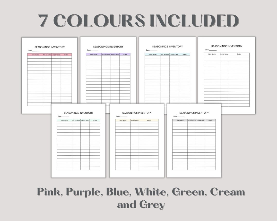 Spice Inventory, Printable Food Inventory, Seasoning Log, Spice Log ...