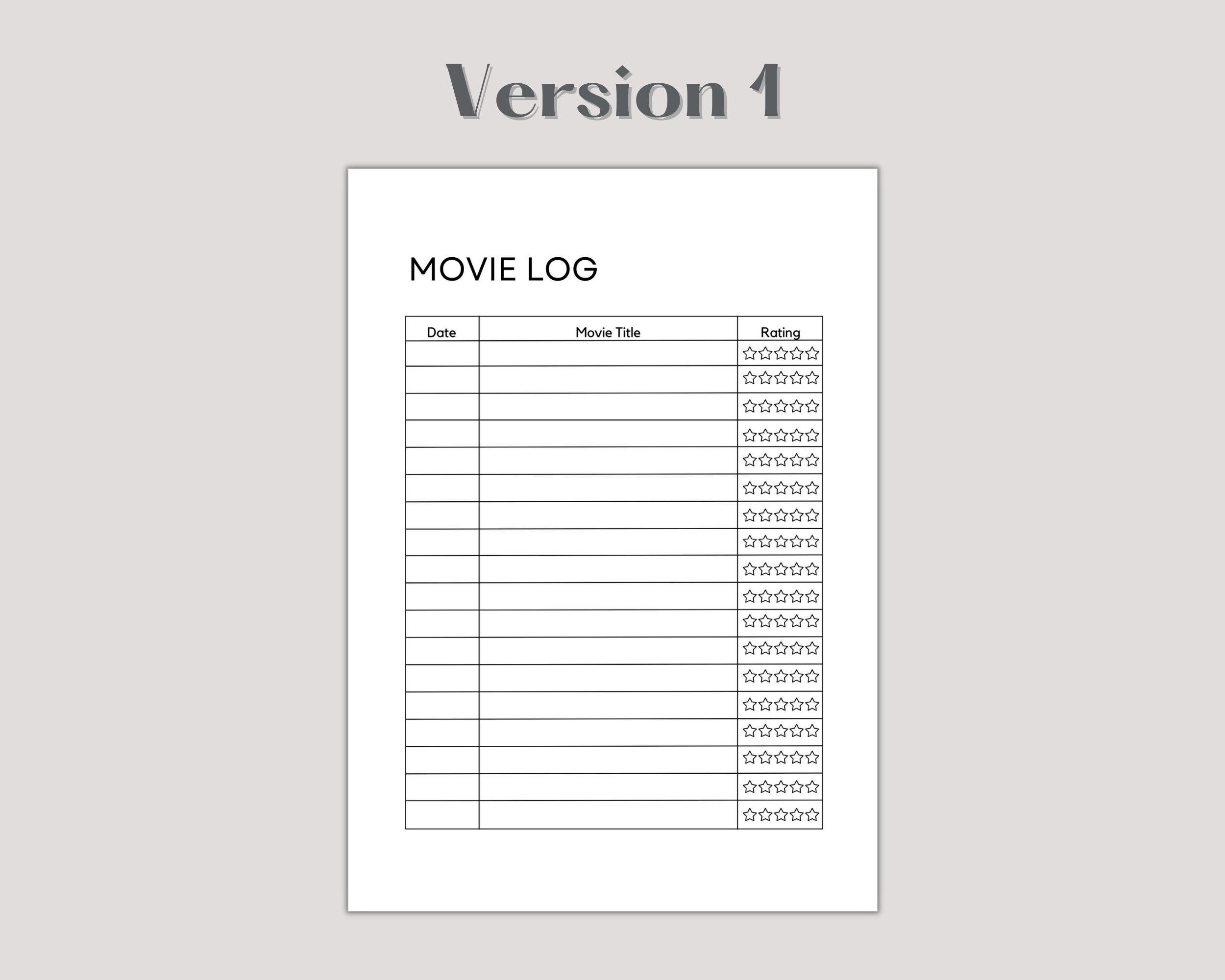 Movie Log Printable, Movie Tracker, Film Tracker, Movie Review, Movies ...
