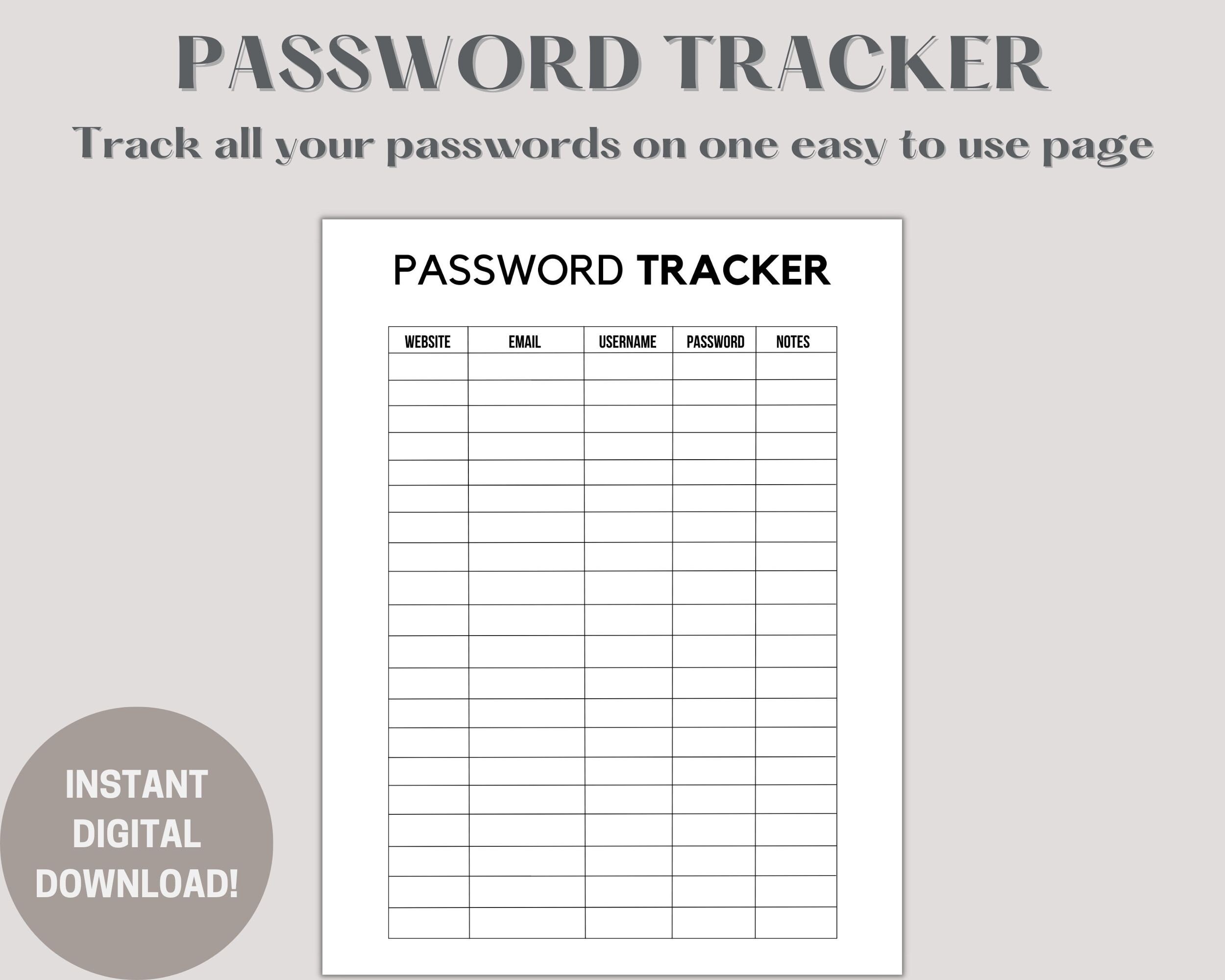 Password Tracker Printable, Editable Simple Password Organiser ...