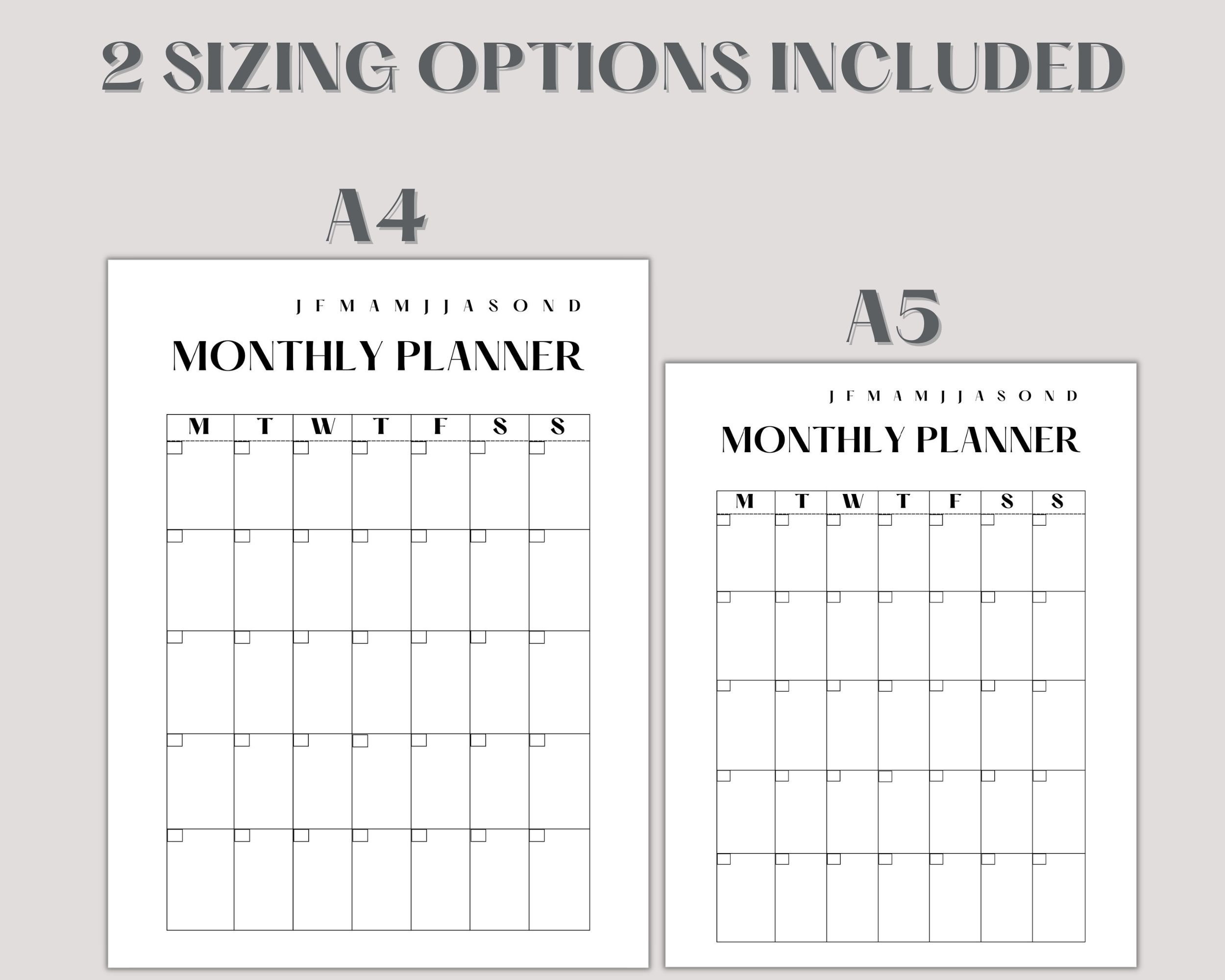 Monthly Planner, Printable Monthly Planner, Monthly Organiser, Calendar ...