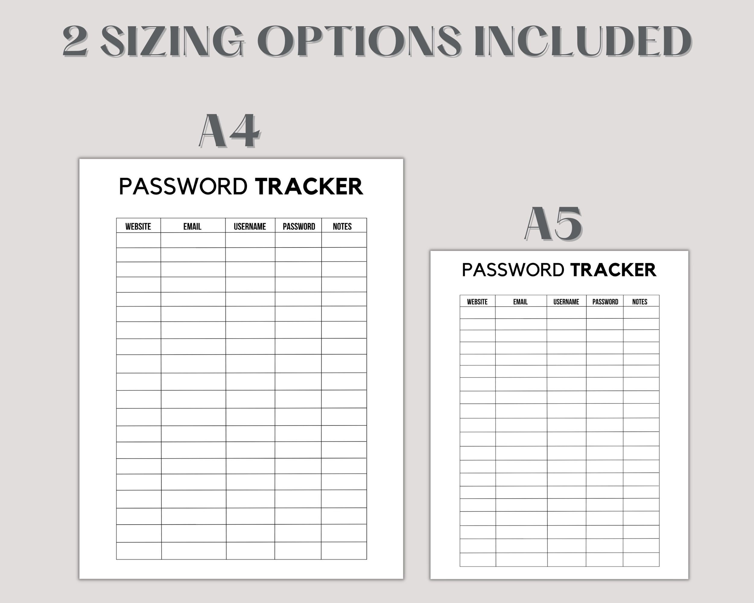 Password Tracker Printable, Editable Simple Password Organiser ...