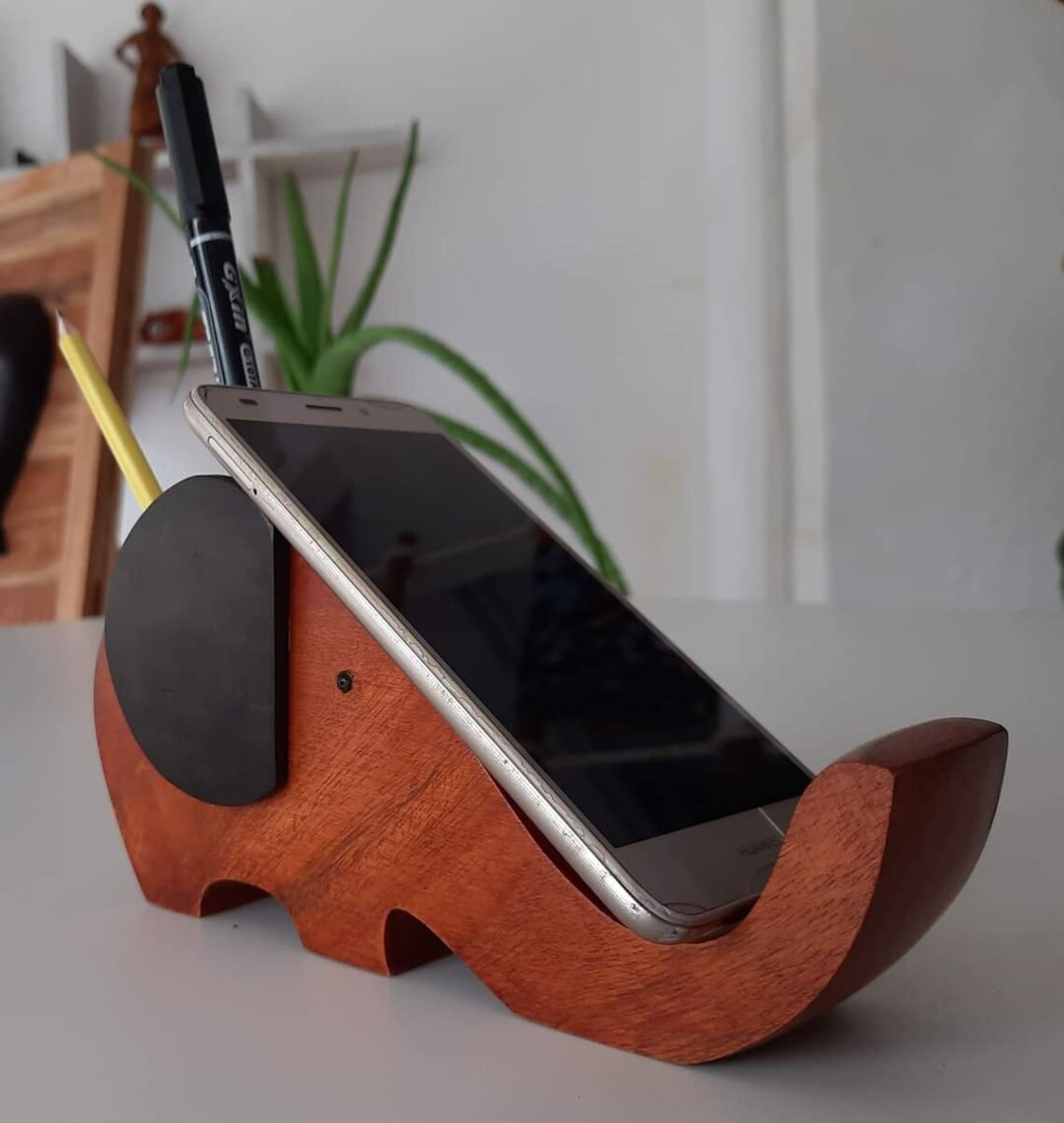 Elephant Phone Stand, Wood Phone Stand, Elephant Phone Holder, Wood ...