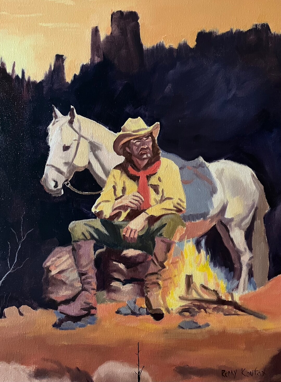 Fireside Sojourn, Original Fine Art, Western Landscape Art, 18x24 ...