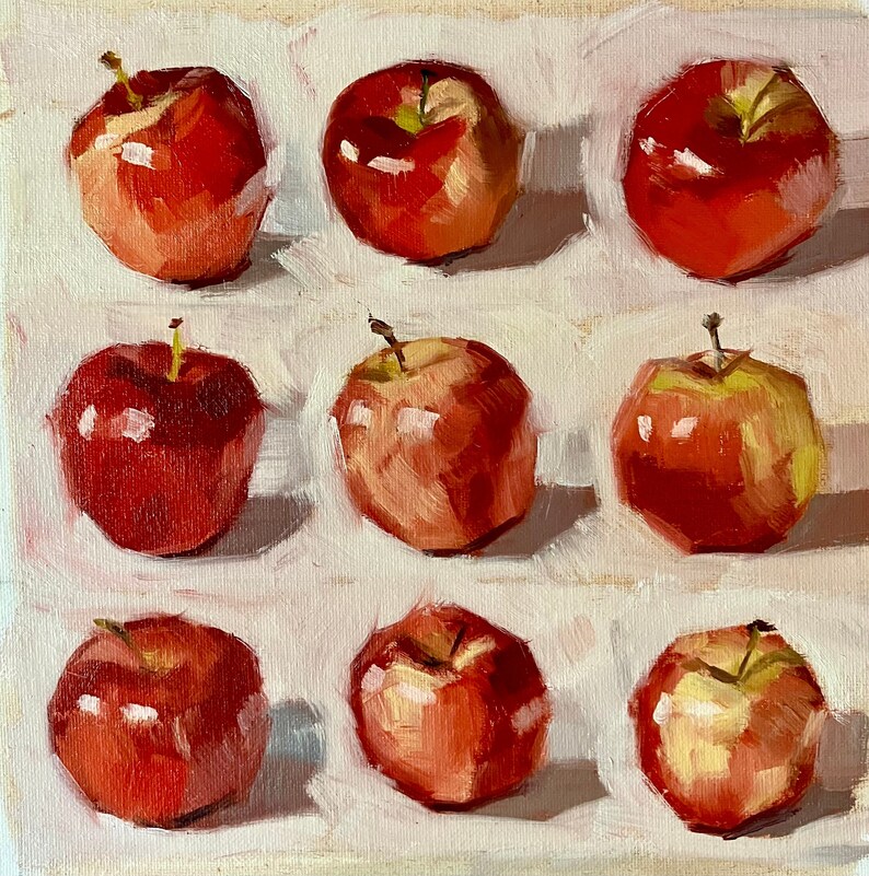 9 Gala Apples in Series, Oil Painting on Canvas, Original Fine Art ...
