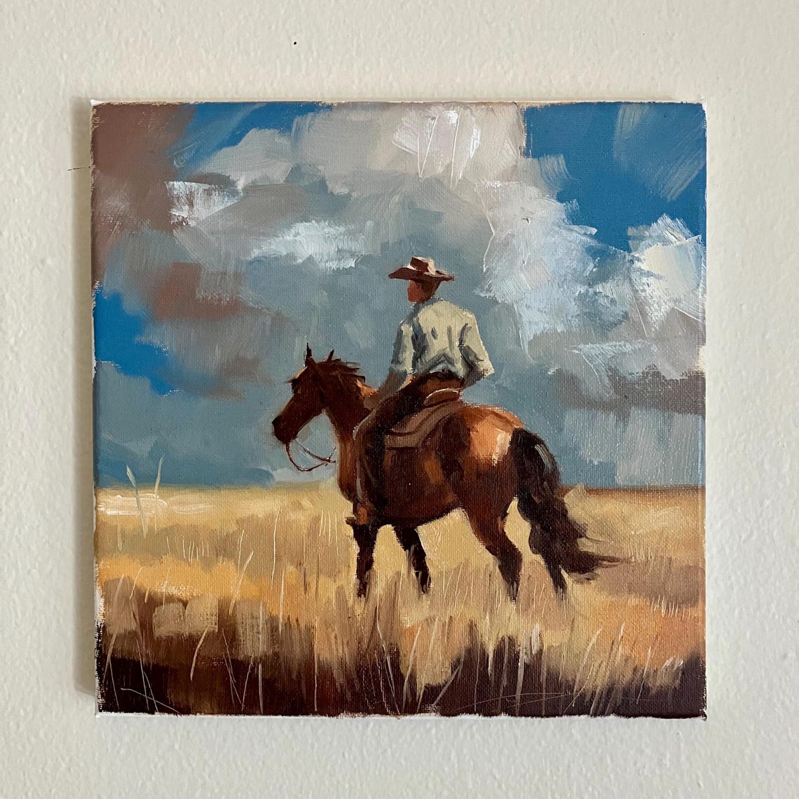 The Storm Chaser, Original Oil Painting on Canvas, Cowboy Oil Painting ...