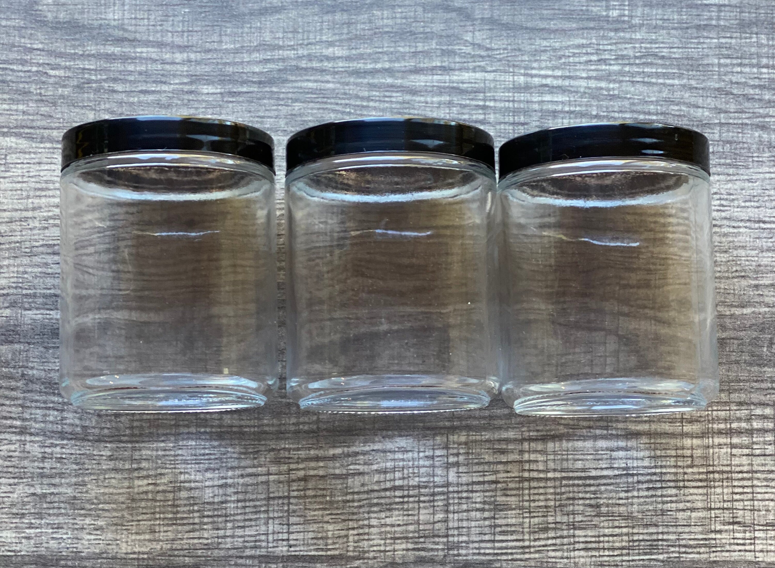4 Oz, 8 Oz, 16 Oz Clear Glass Jars With Black Lined Lid Cosmetic Jars ...