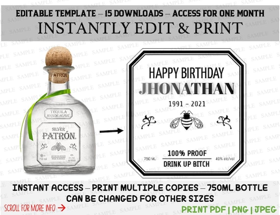 Editable Tequila Patron Label// Custom Tequila Label// - Etsy Editable Tequila Patron Label// Custom Tequila Label// - Etsy