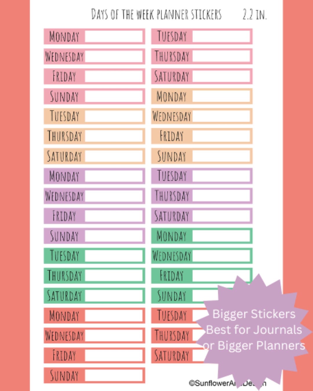Colorful Days of the Week Sticker Sheet - Etsy