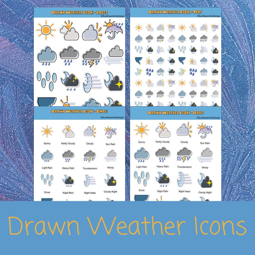 Drawn Weather Icon Sticker Sheet - Etsy