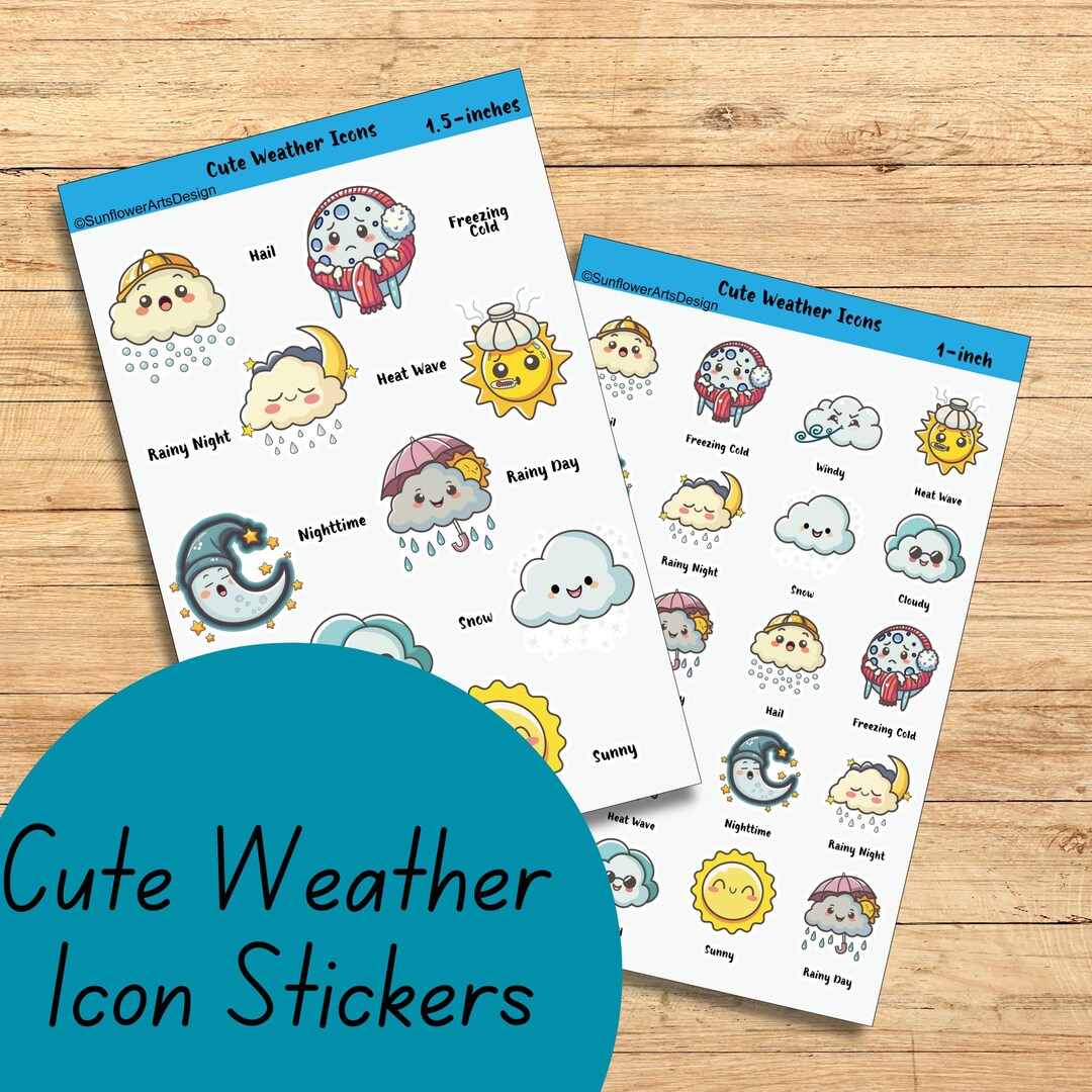 Cute Cartoon Weather Icon Sticker Set - Etsy