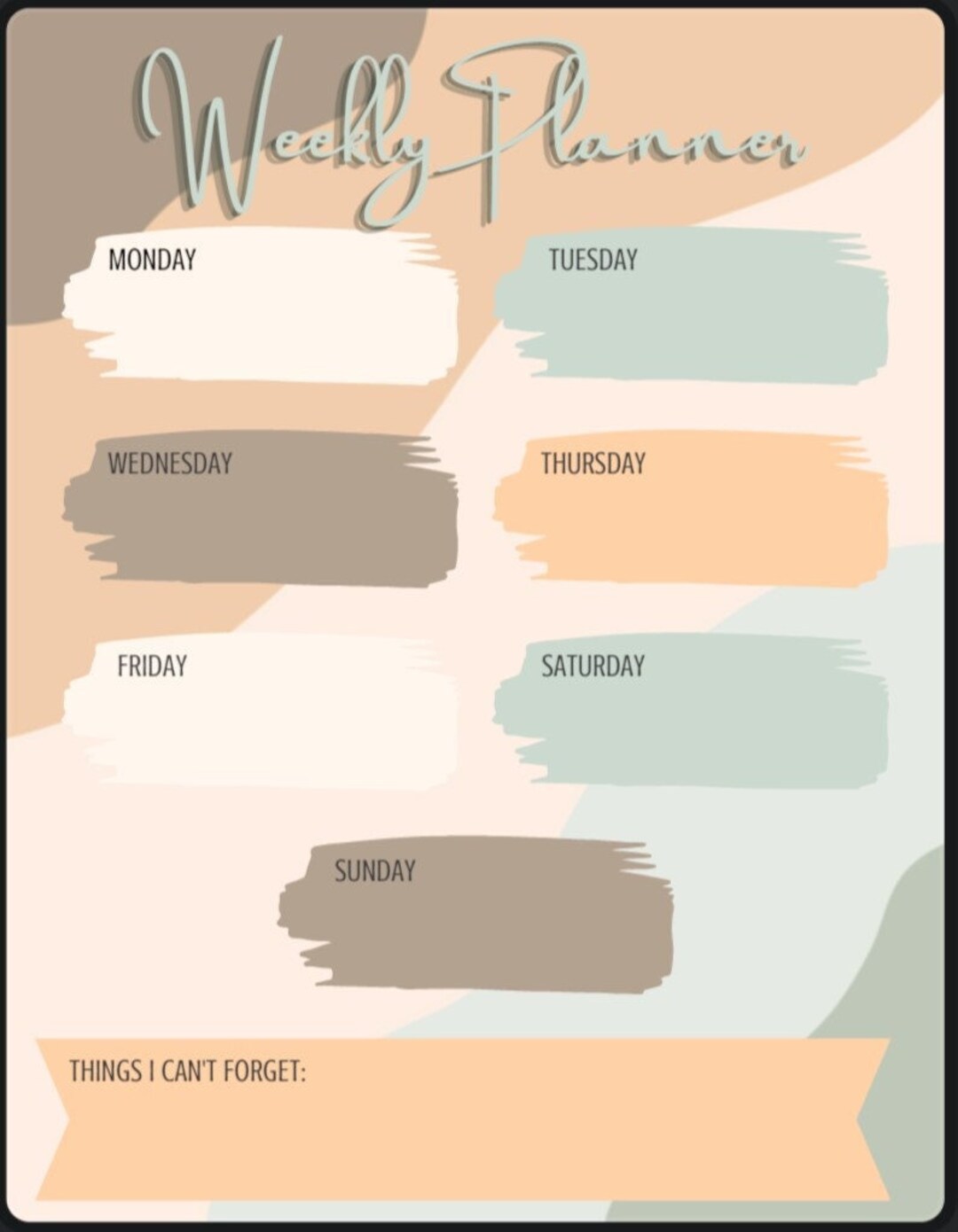 Paint Stroke Weekly Printable Planner - Etsy