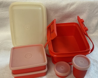 Vintage Tupperware 1254-8 Pack N Carry Lunchbox W Handle Orange Food ...