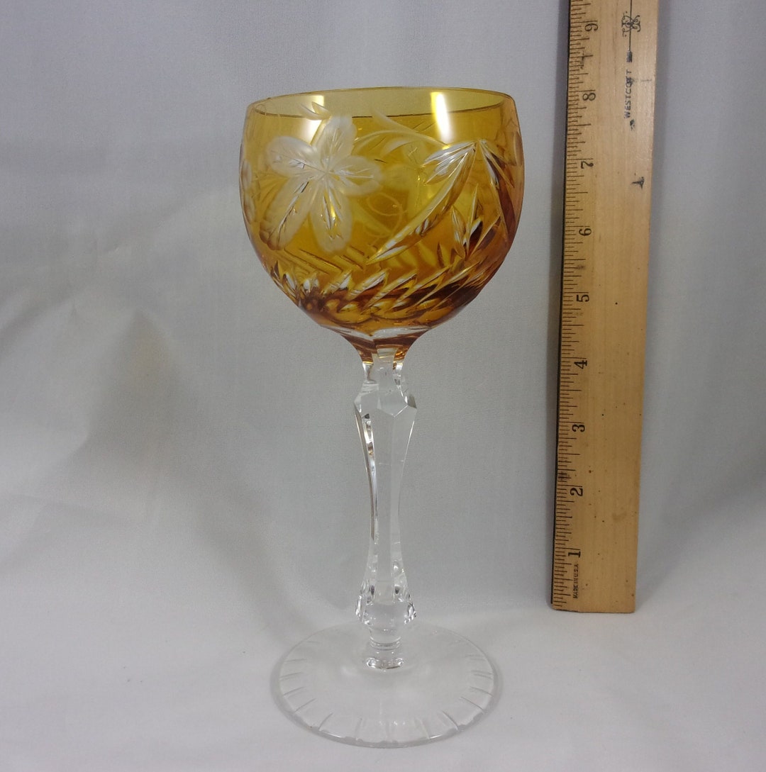 Beyer Amber Cut to Clear Crystal Wine Glass, West Germany - Etsy
