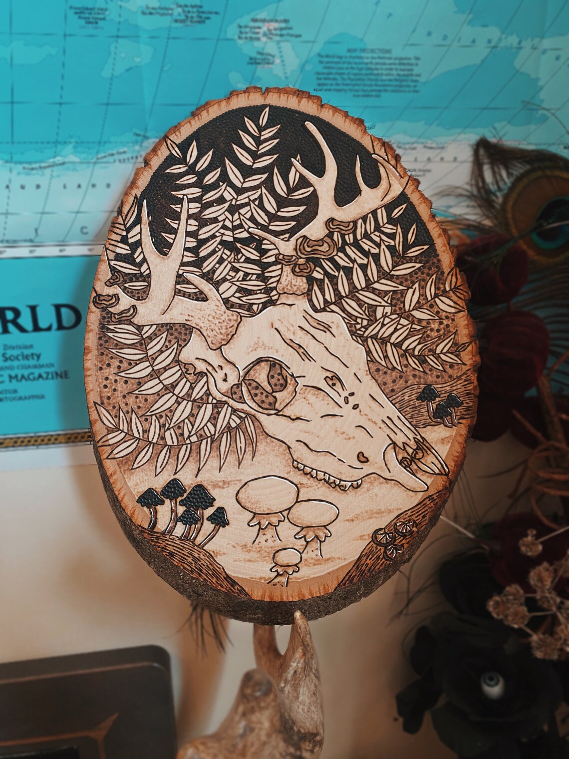 8.5x11” Deer Skull in the Forest Pyrography Woodburning - Etsy