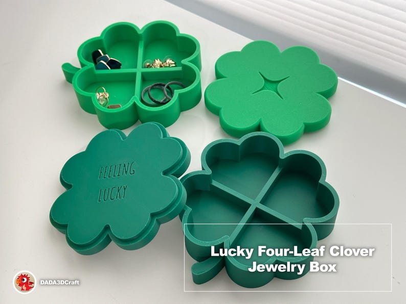 Lucky Clover Jewelry Box | 3D Printed Trinket Box, Four-leaf Clover ...