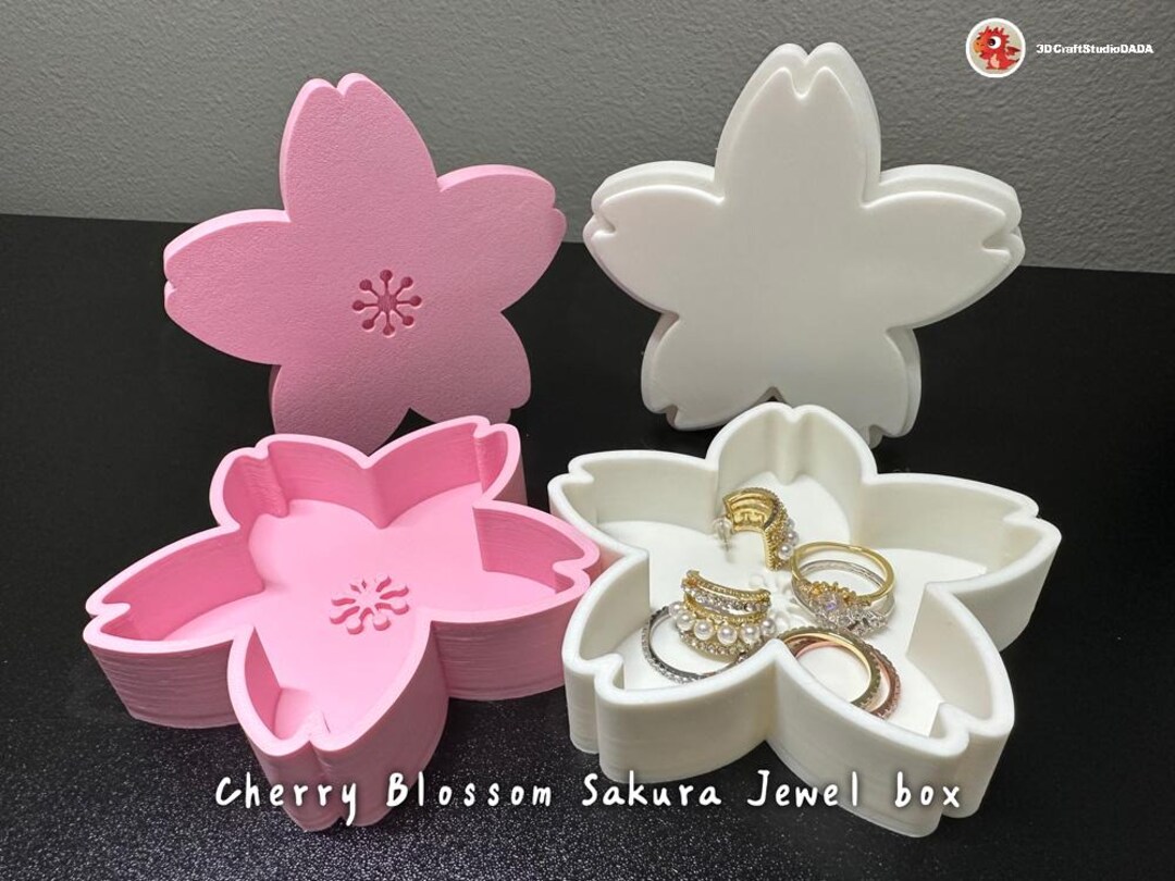 3D Printed Cherry Blossom Sakura Jewelry Box | Elegant Ring Storage ...