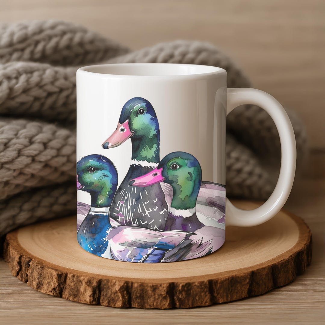 Colorful Mallard Duck Illustration Mug | Ceramic Coffee Cup, Cute Duck ...