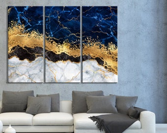 Blue Gold Canvas Art | Etsy