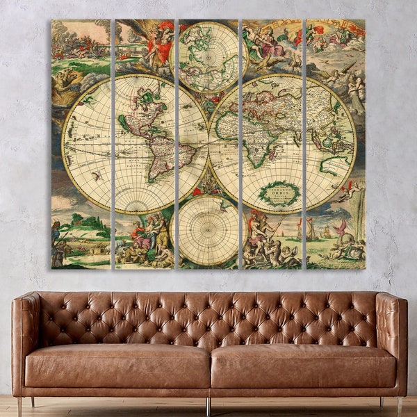 Antique World Map Canvas - Etsy