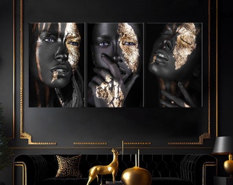Black Woman Wall Art, African Woman Canvas Prints, Modern Home and Living Room Decor, African ...