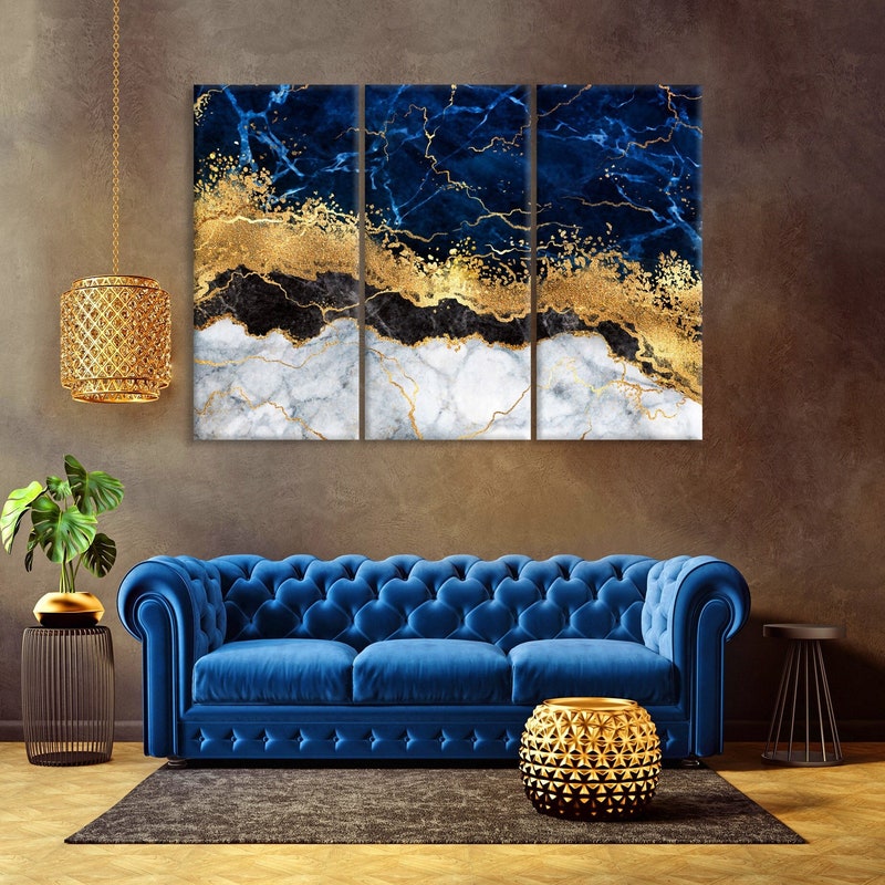 Blue Gold Wall Art - Etsy